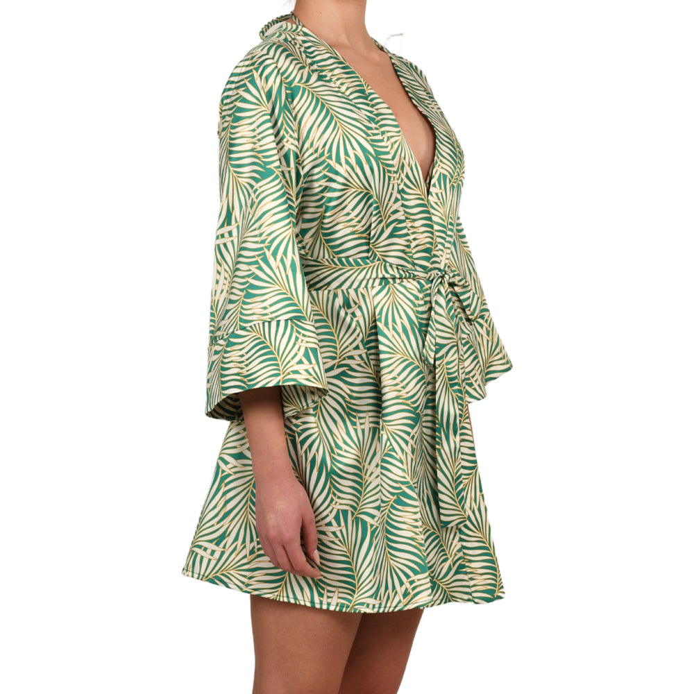 Tropical Green Satin Mini Kimono Dress – Ino Mei